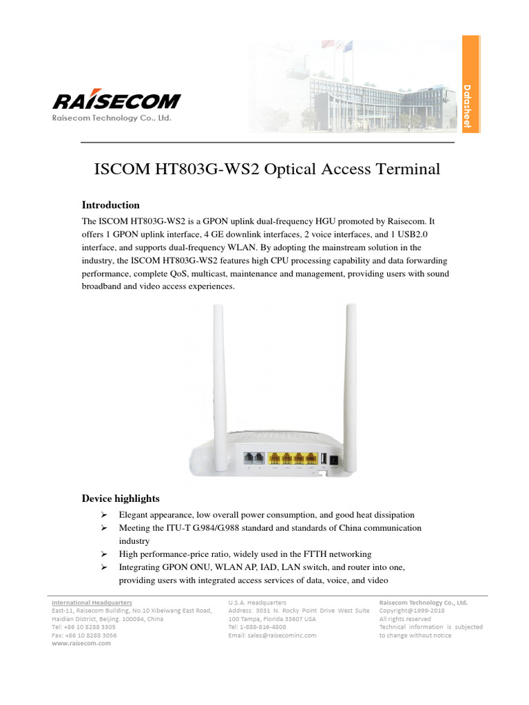 RC - DS - ISCOM HT803G-WS2 (T) (Rel - 01) | PDF | Wireless Lan | Telecommunications Equipment