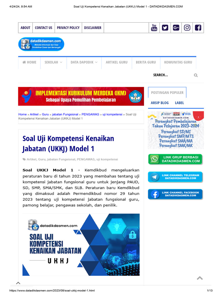 Soal Uji Kompetensi Kenaikan Jabatan (UKKJ) Model 1 | PDF