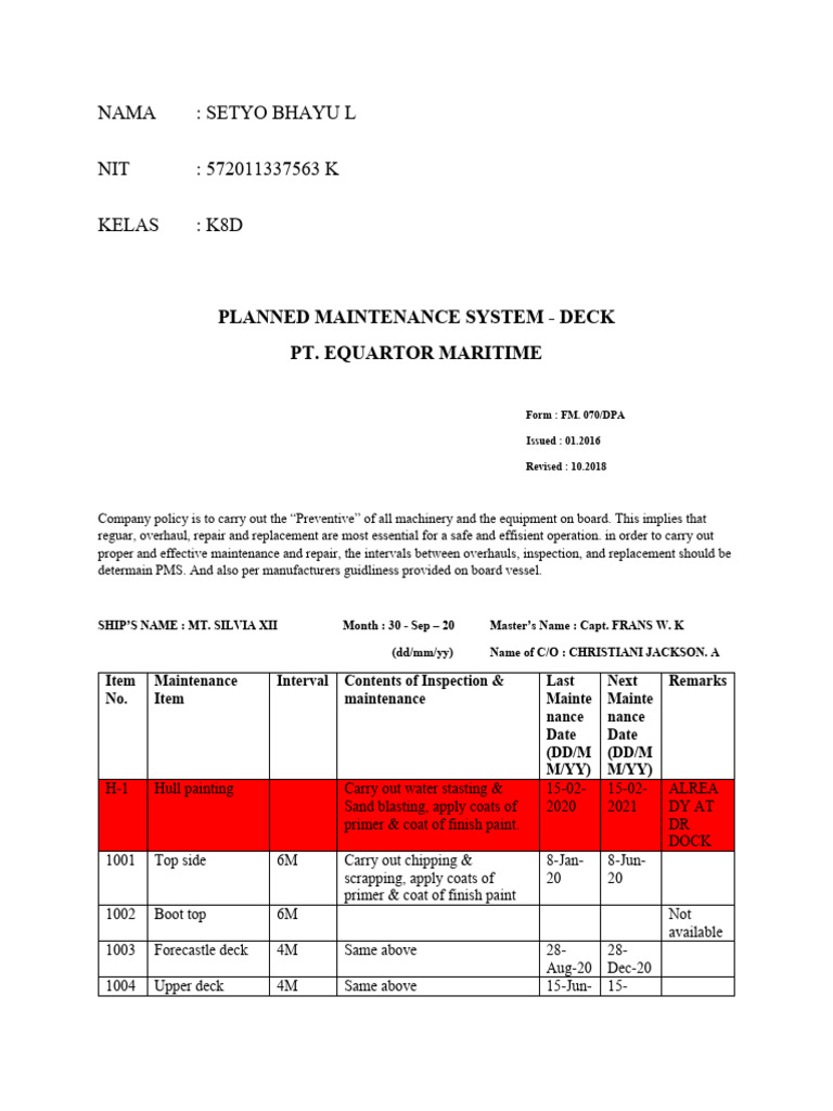 DECK PLAN MAINTENANCE SYSTEM_SETYO BHAYU L_572011337563 | PDF | Pump ...