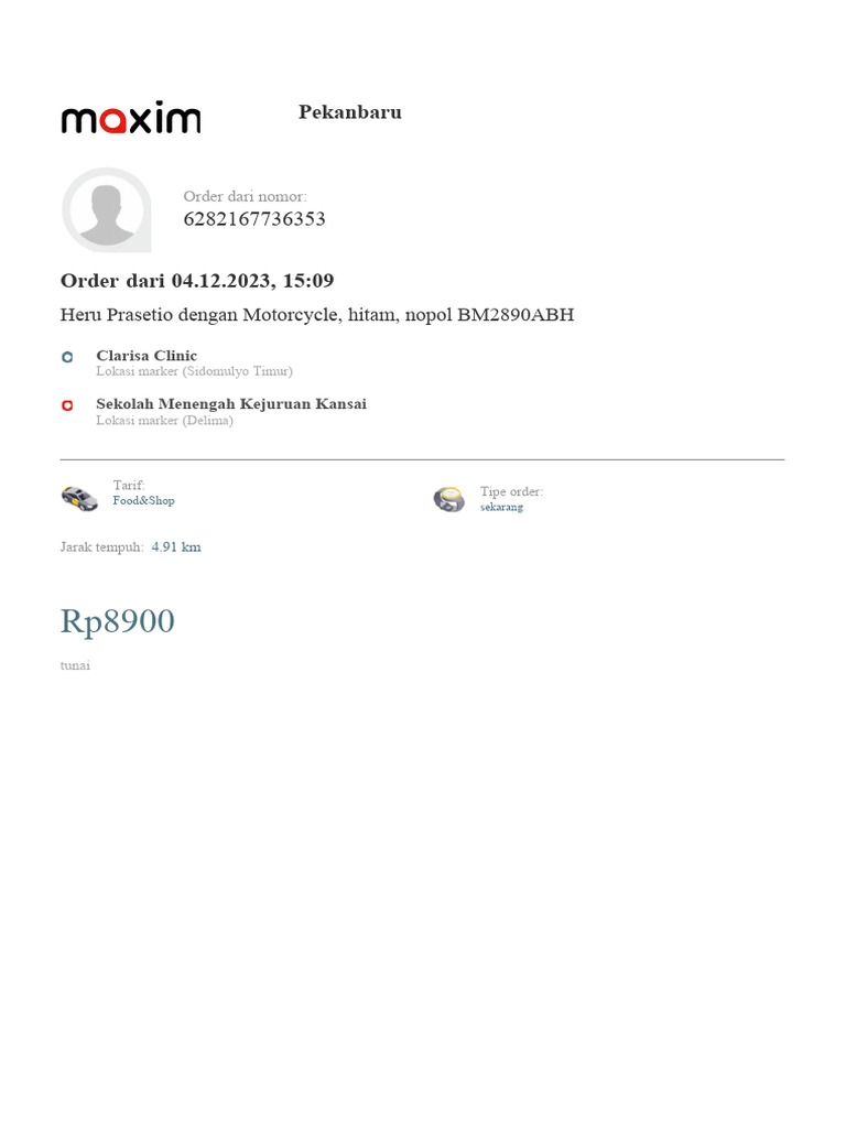 Bukti Perjalanan Dengan Maxim | PDF