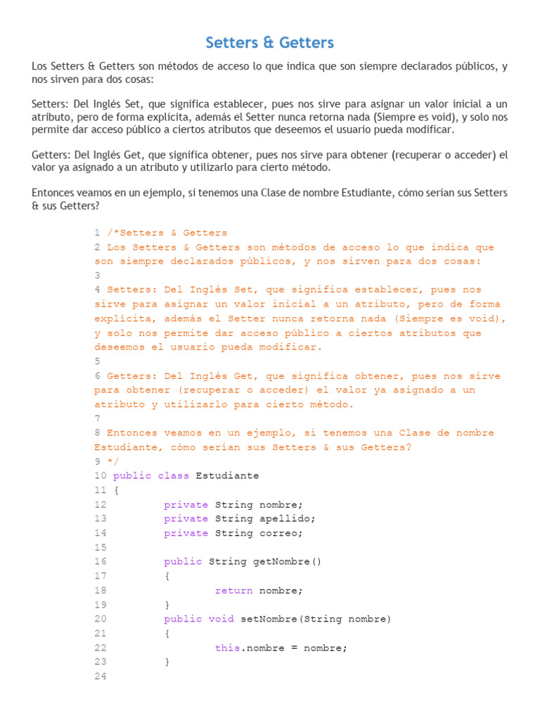 Metodo getter y setter | PDF | Programación de computadoras Metodo getter y setter | PDF | Programación de computadoras