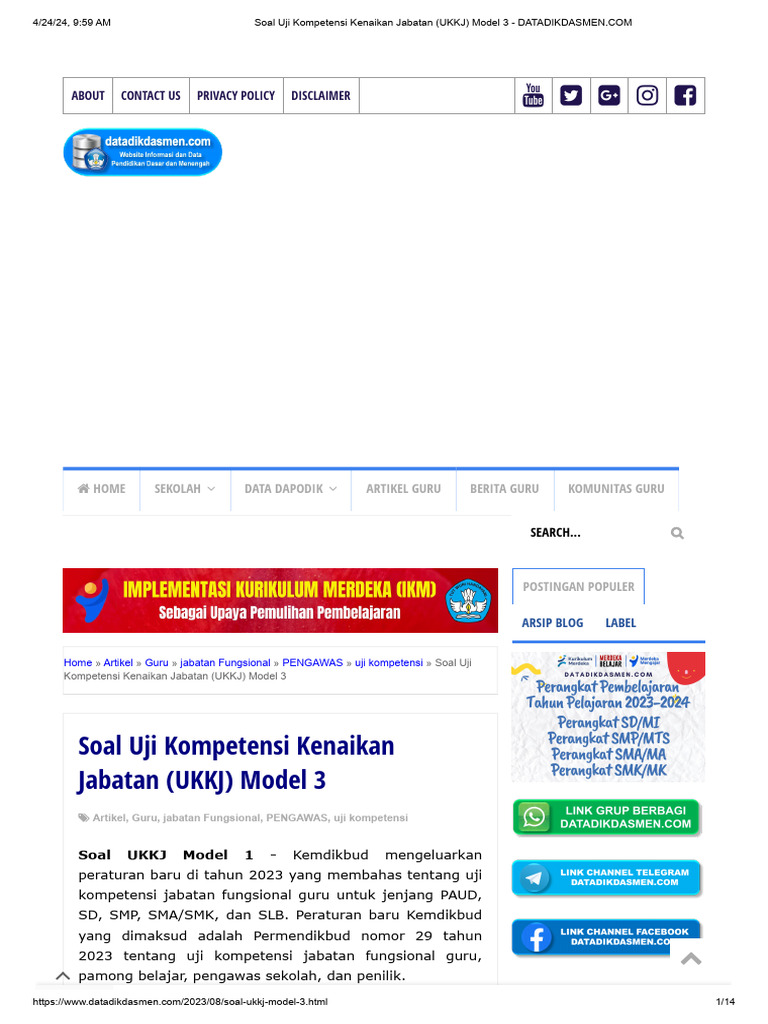Soal Uji Kompetensi Kenaikan Jabatan (UKKJ) Model 3 | PDF