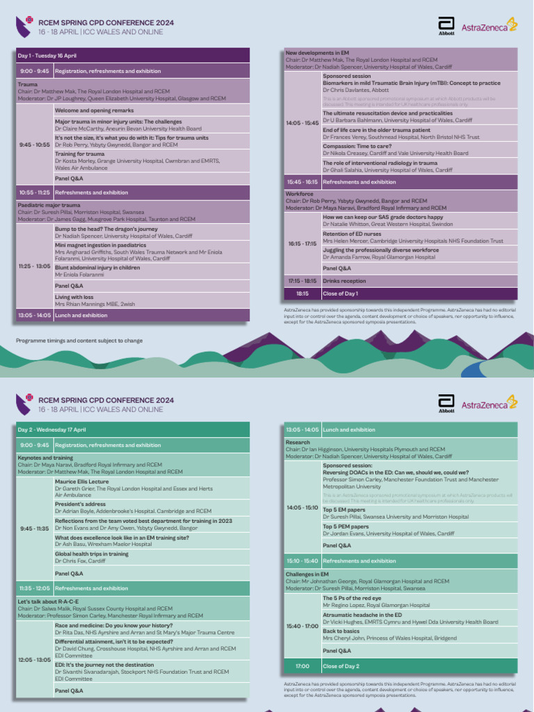 RCEM Spring CPD Conference 2024 Agenda | PDF | Hospital | Traumatic ...