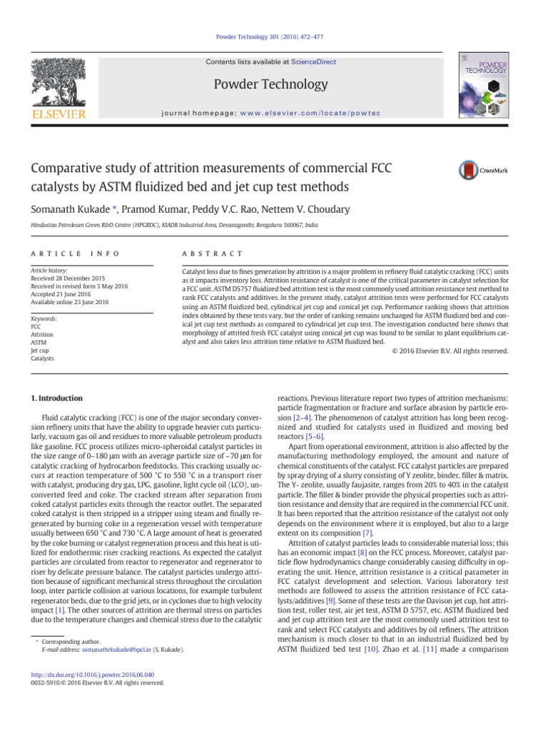 Comparative Study of Attrition Measurements of Commercial FCC Catalysts ...