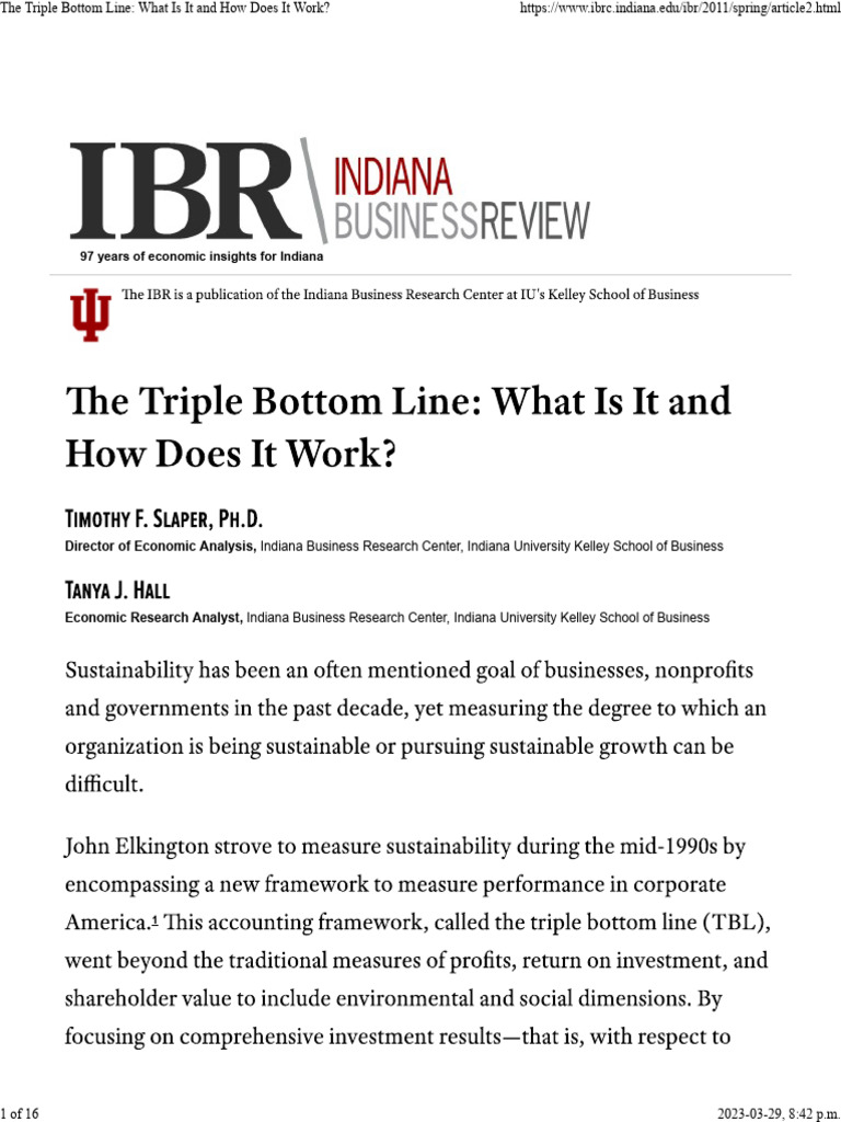 Indiana's Triple Bottom Line Analysis | PDF | Sustainability | Economies
