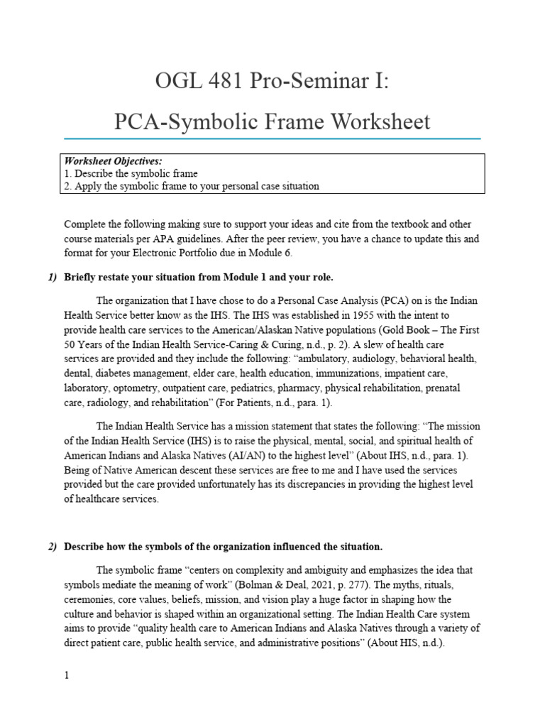 Ogl-481-Module-5 Symbolic Frame Worksheet Final | PDF | Health Care