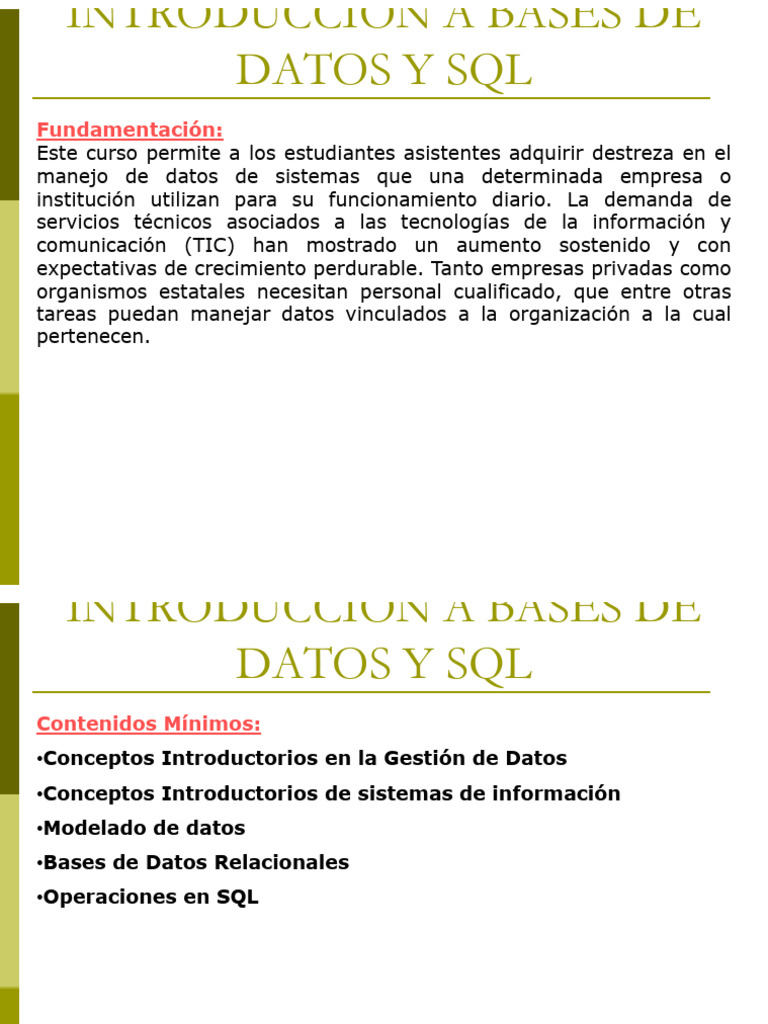 Introducción a Bases de Datos y SQL | PDF | Base de datos relacional | Bases de datos