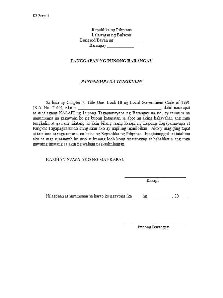 KP FORM 5 Panunumpa | PDF