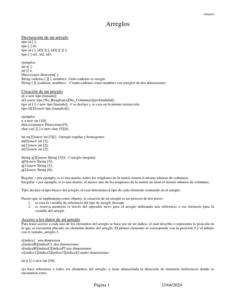 Guía Completa sobre Arreglos en Java | PDF | Arquitectura de Computadores | Gestión de datos