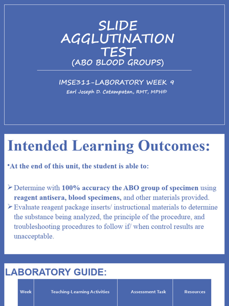 Week 9 Slide Agglutination Test | Download Free PDF | Blood Type | Antibody