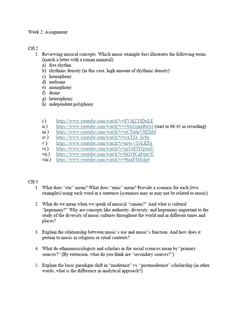 Week 2_Assignment_MUSHL 107 Spr 2024 | PDF | Musicology | Liberal Arts Education
