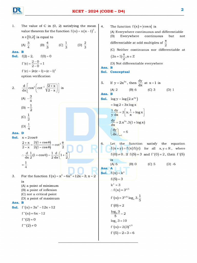DR Mathematics Kcet 2024 | PDF