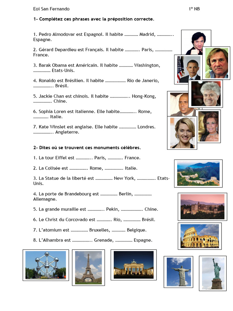 Exercices sur les prépositions de lieu | PDF