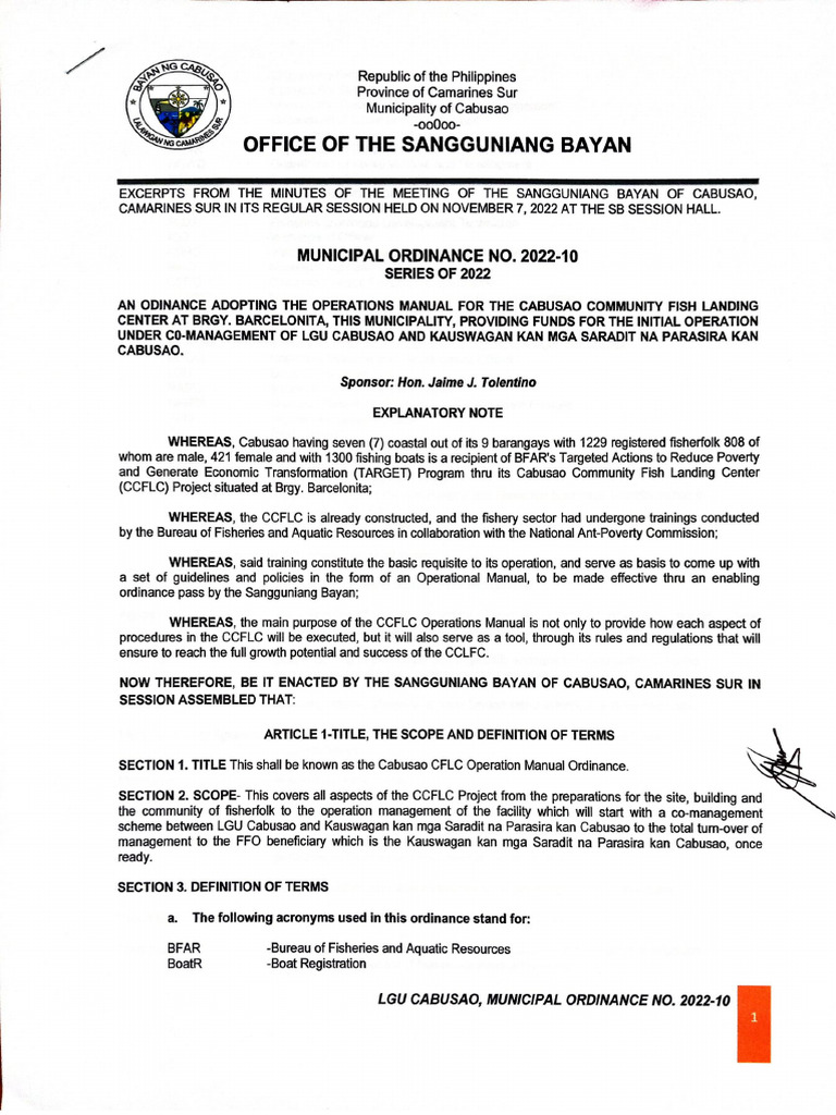 Municipal Ordinance No. 10 Series of 2022 (1) | PDF