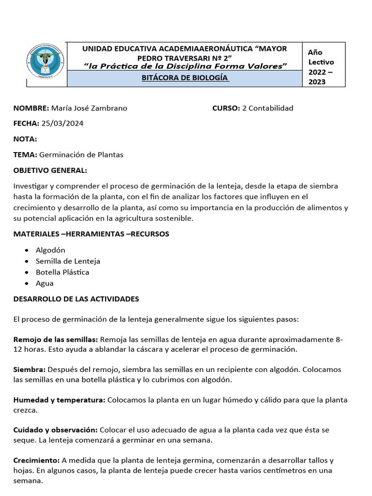 Bitácora Biología | PDF | Germinación | Semilla