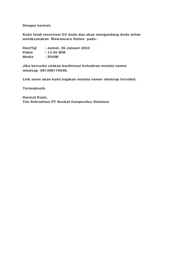 Undangan Interview Reckat | PDF | Karier & Perkembangan | Komputer