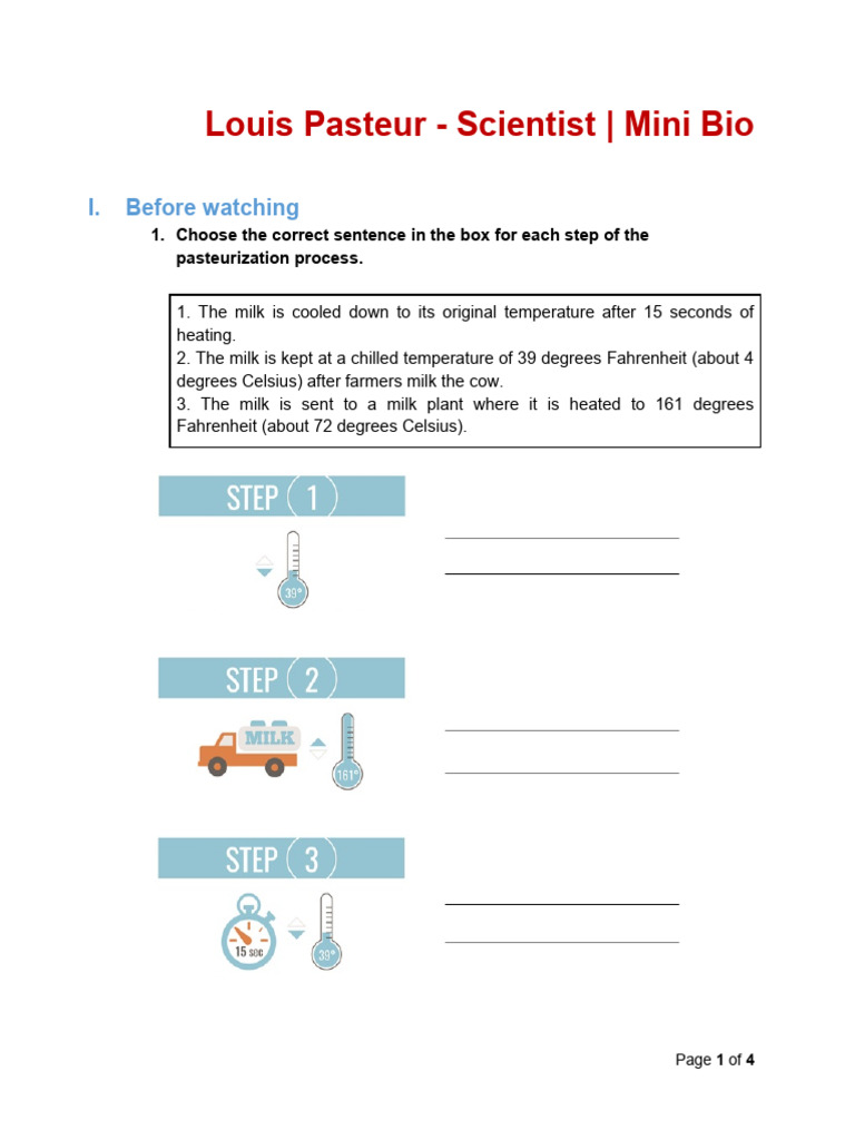 Louis Pasteur: Pasteurization Process Explained | PDF | Milk | Science