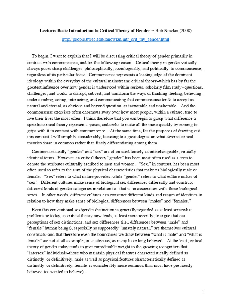 Nowlan_Critical theory gender | PDF | Gender | Gender Studies