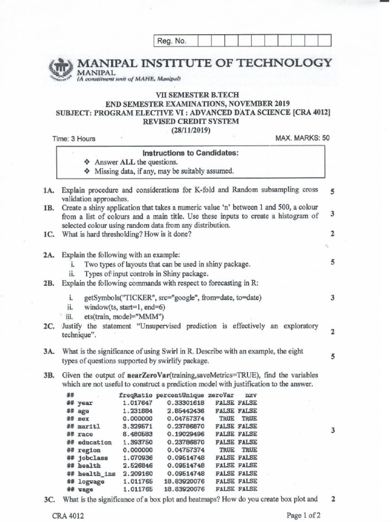 Advanced Data Science (CRA 4012)RCS | PDF