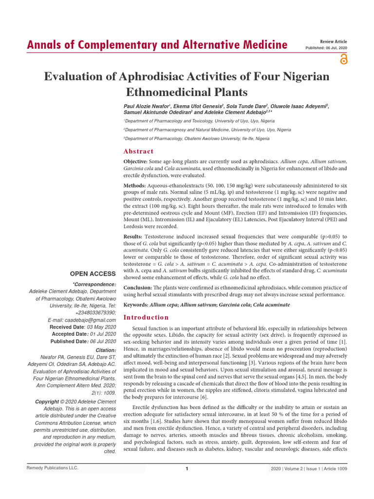 Aphrodisiac Four Nigerian Plants | PDF | Libido