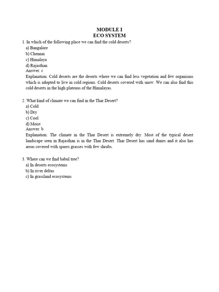 Desert and Forest Ecosystems Quiz | PDF | Desert | Forests