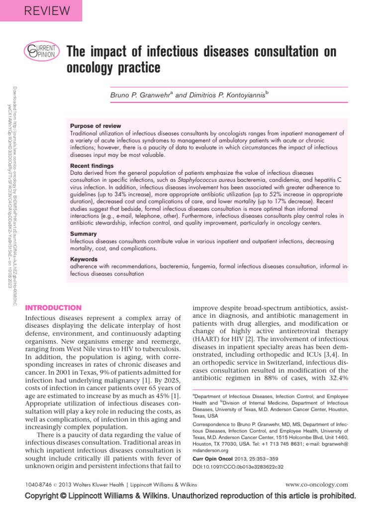 The Impact of Infectious Diseases Consultation On.4 | PDF | Infection | Cancer