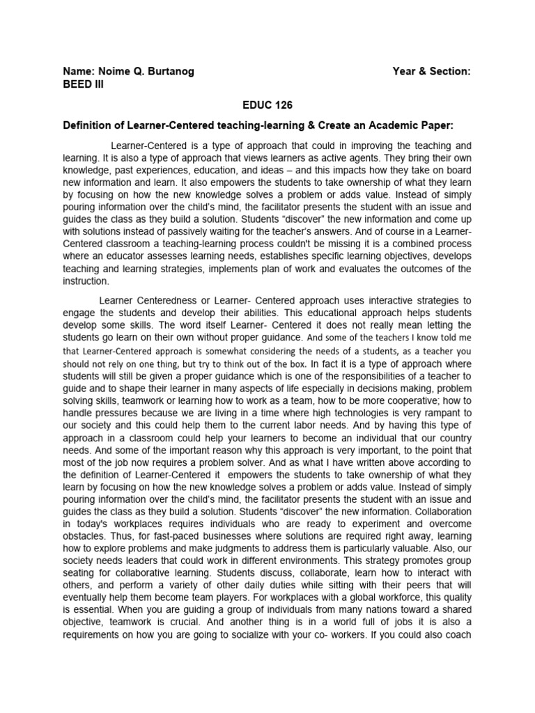 Name: Noime Q. Burtanog Year & Section: Beed Iii EDUC 126 Definition of ...