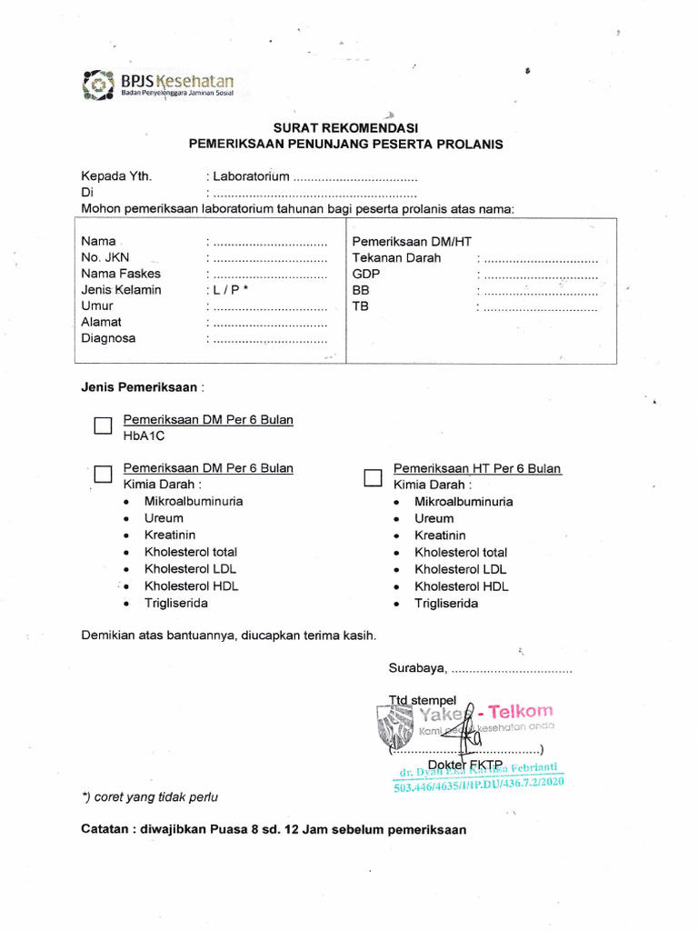 Surat Rekom Lab Prolanis | PDF