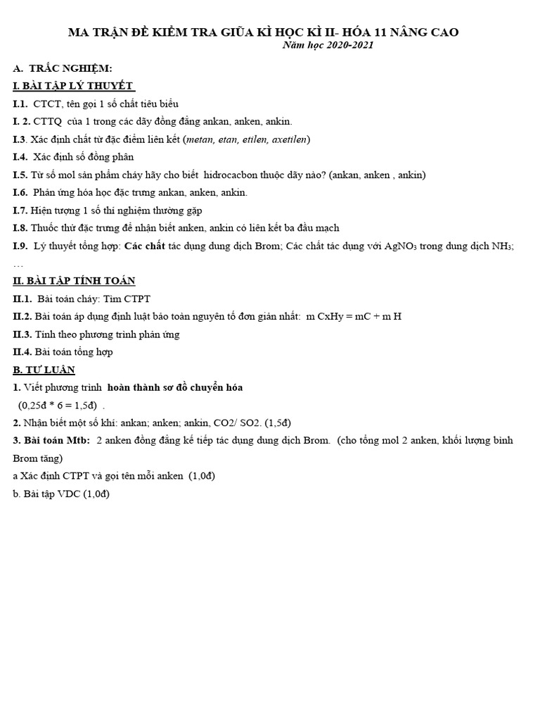 MA TRAN VA DE CUONG KTRA GIUA KI - HOA 11 7b12bec80a | PDF