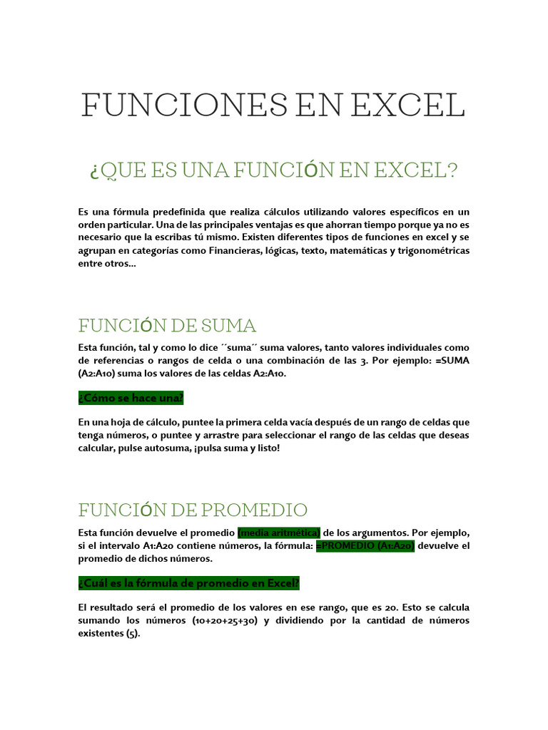 Funciones en Excel | PDF