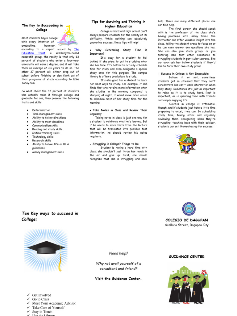Sample Brochure The Key To Succeeding in College | PDF | Behavior Modification | Cognition