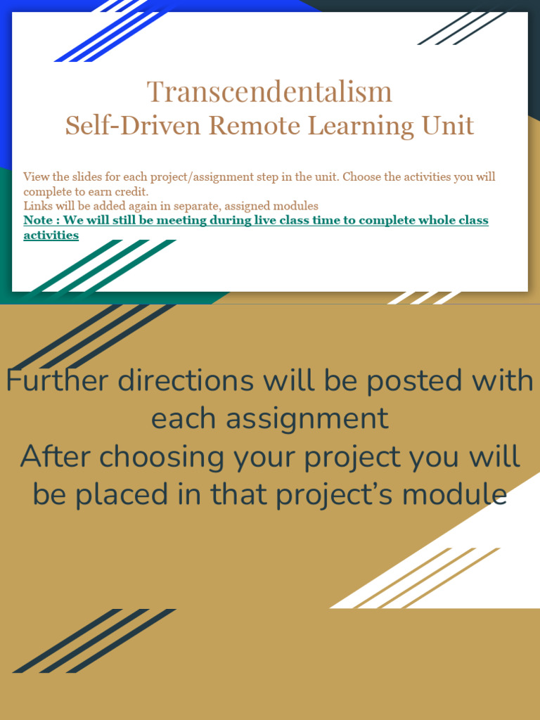 Transcendentalism Remote Learning Unit | PDF | Henry David Thoreau | Walden