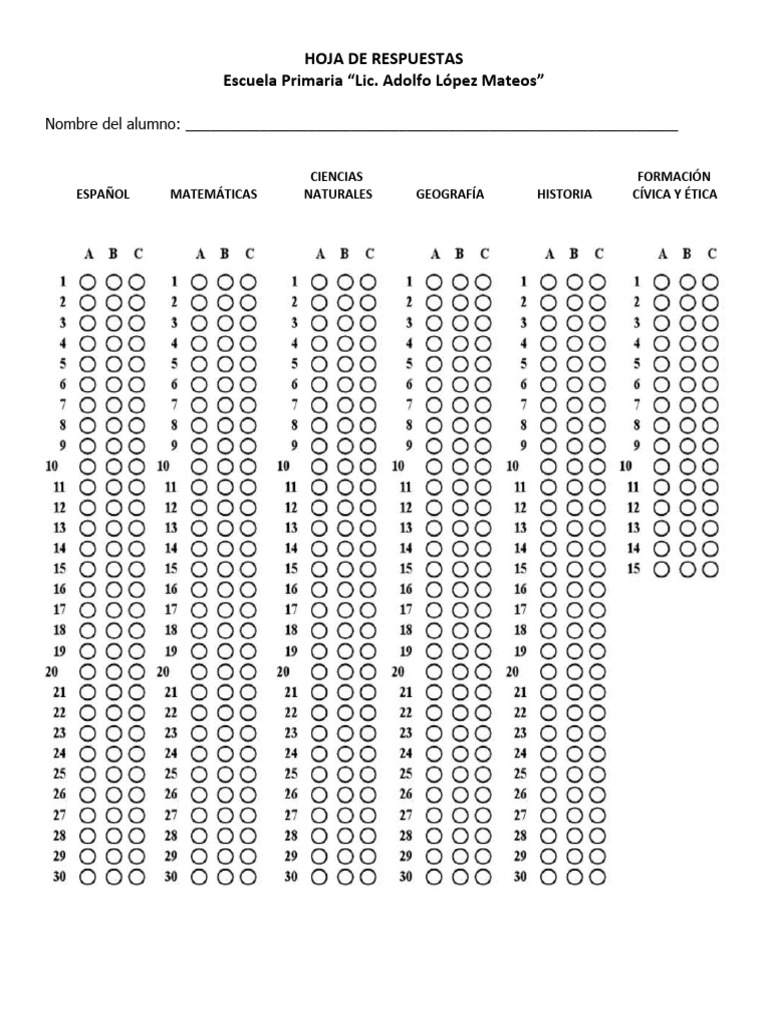 Hoja de Respuestas ABC | PDF