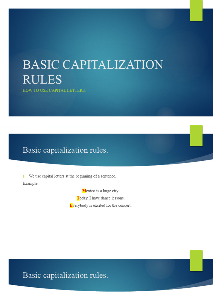 Basic Capitalization Rules | PDF | Grammar | Syntax
