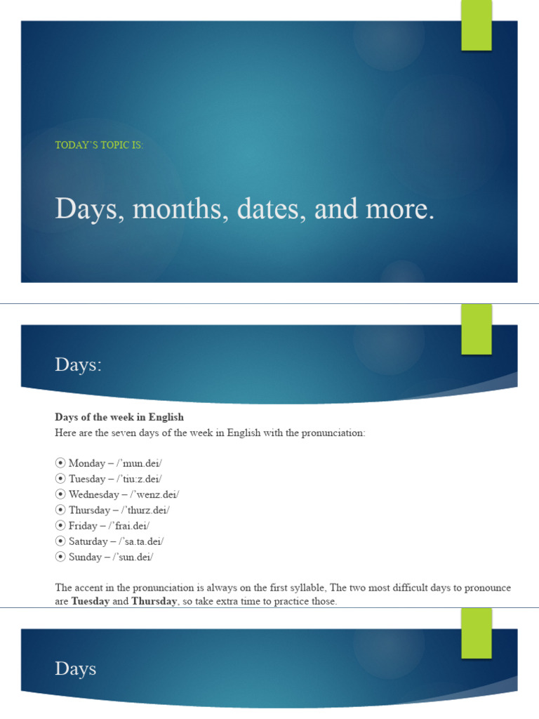 Days, Months, Dates and More | PDF