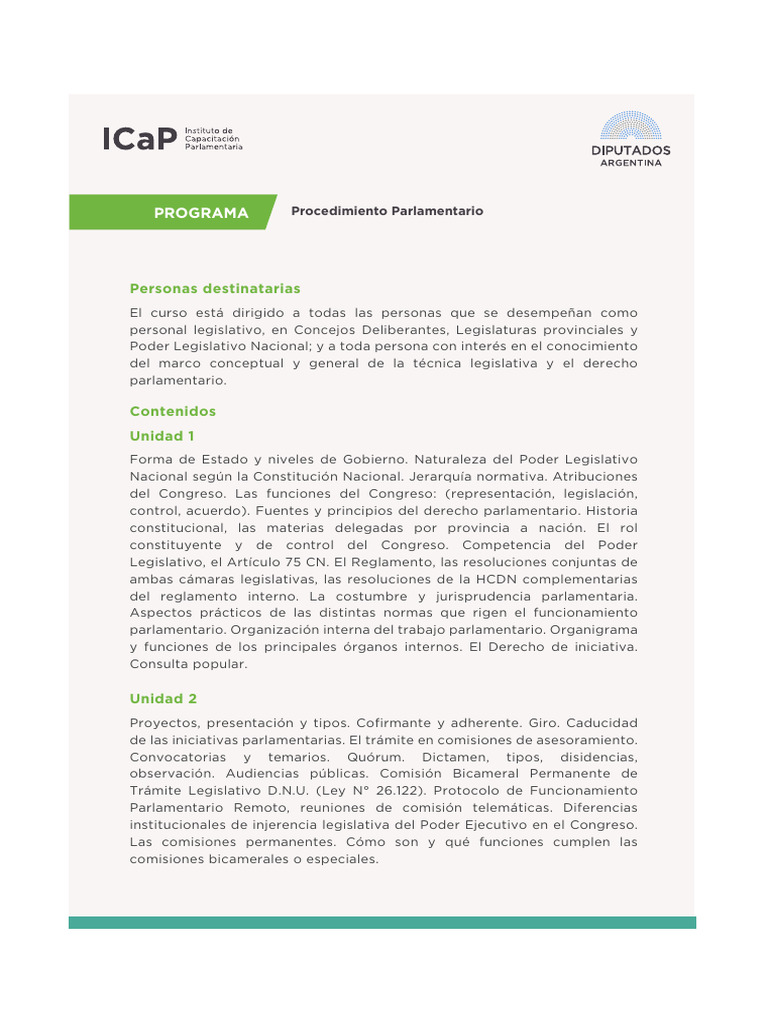 Programa: Procedimiento Parlamentario | PDF