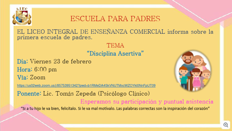 Invitación Escuela para Padres | PDF