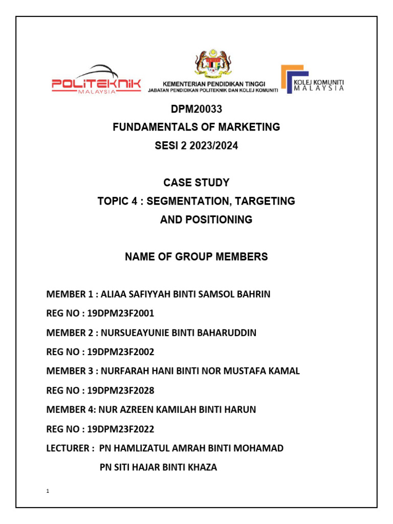 Case Study Fundamentals Of Marketing Pdf Market Segmentation Nestlé