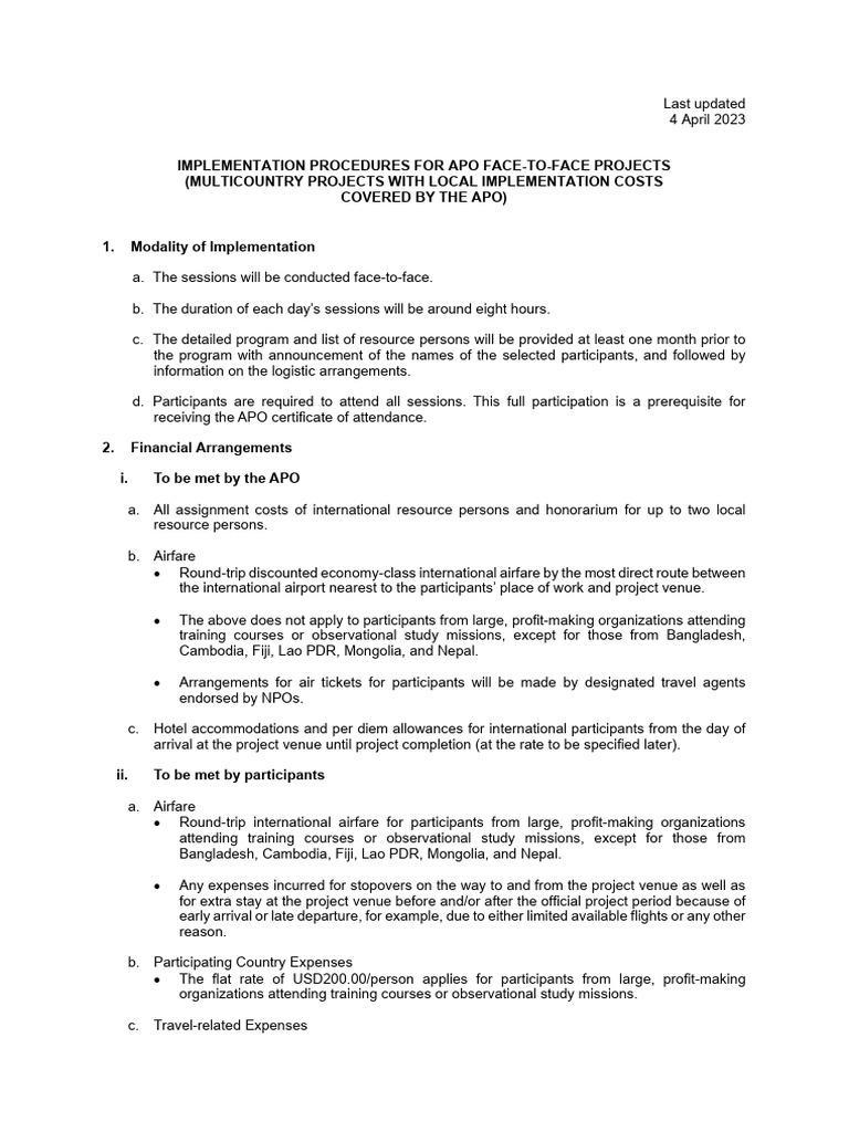 Implementation Procedures For F2F MC (Local Costs by APO) v7 | PDF | Travel Visa | Passport