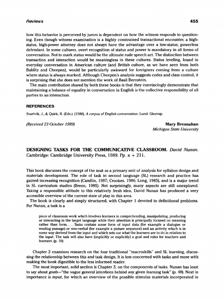 DESIGNING TASKS FOR THE COMMUNICATIVE CLASSROOM. David Nunan. Cambridge ...