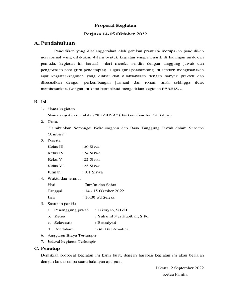 Proposal Kegiatan Perjusa Lengkap | PDF | Karier & Perkembangan