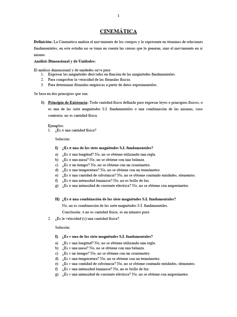 Análisis Dimensional en Cinemática | PDF | Cinemática | Sistema ...