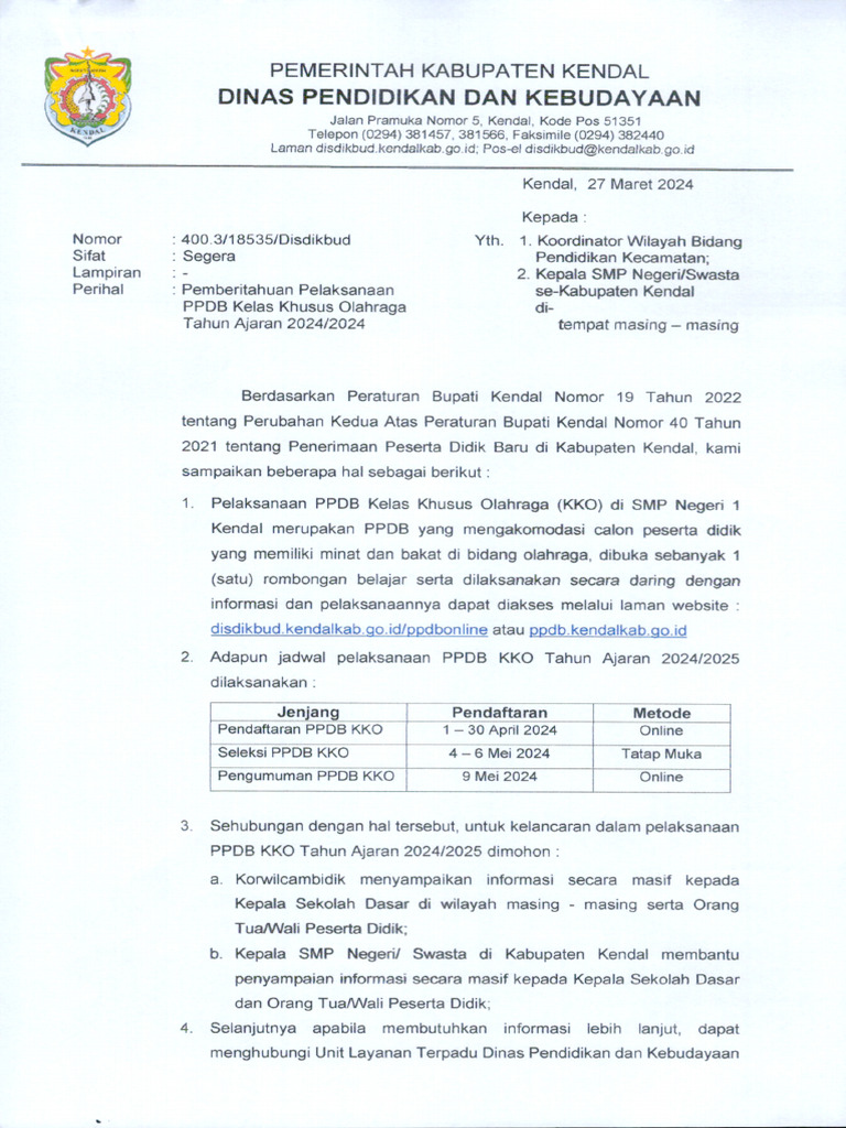 Pemberitahuan Pelaksanaan KKO 2024 | PDF
