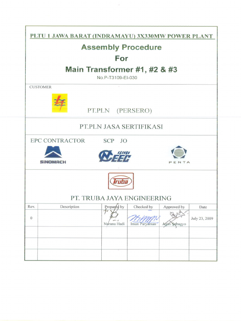 P-T3109-Ei-030-Rev.0 Assembly Main Transformer 1,2,3 | PDF