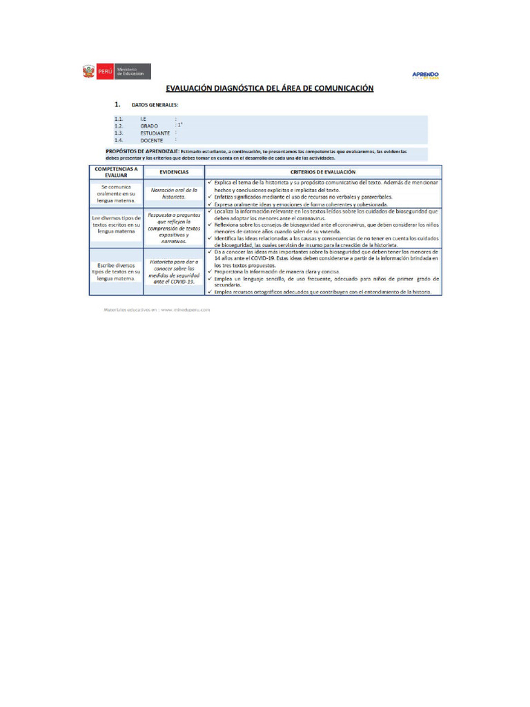 Criterios Evaluacion Diagnostica | PDF