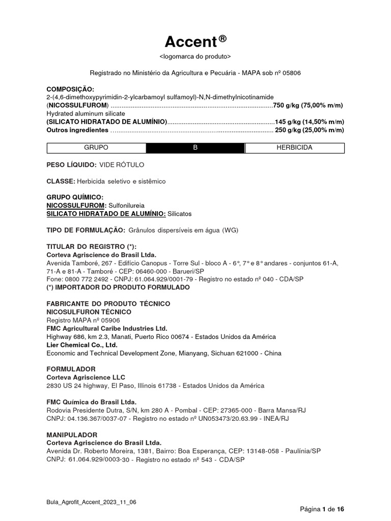 Bula Accent Corteva La BR v2 | PDF | Embalagem e rotulagem | Ferimento