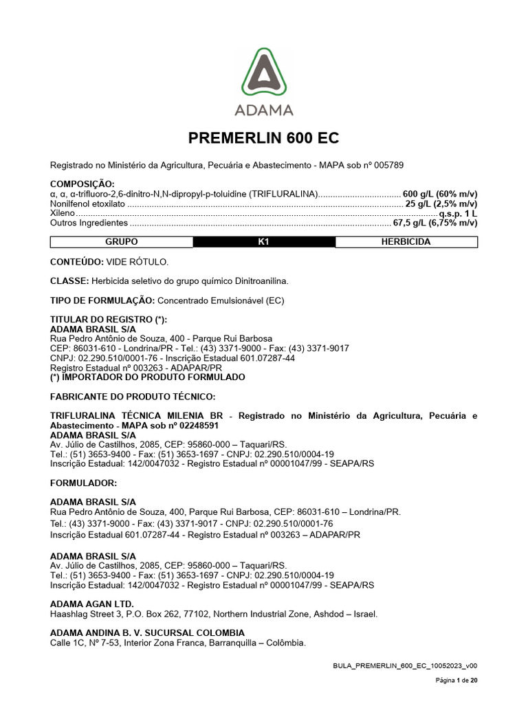 Herbicida Premerlin 600 EC: Uso e Aplicação | PDF | Agricultura | Voo