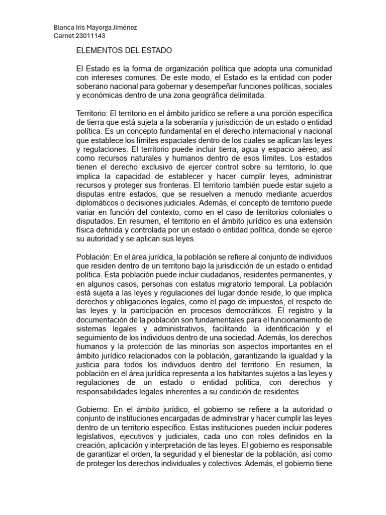 Blanca Iris Mayorga JImenez - El Estado y Sus Elementos | PDF | Estado ...