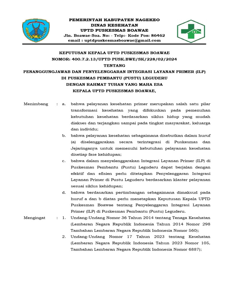 SK Kapusk Tentang Penyelenggaraan Ilp Di Pustu | PDF