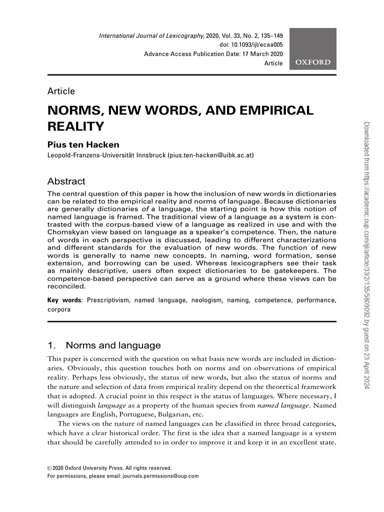 Norms, New Words, and Empirical Reality | PDF | Word | Linguistics